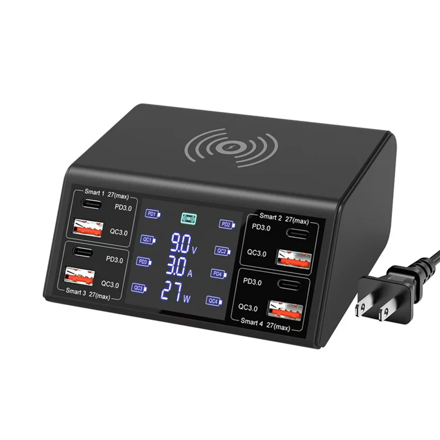 100W 8-PORT CHARGING STATION FOR MULTIPLE DEVICES WITH 4 USB QC 3.0+4 ...